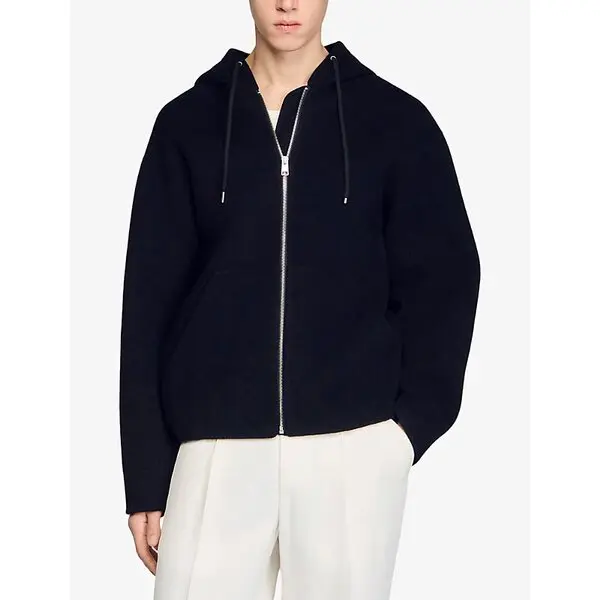 Sandro Hooded Zip-up Wool-blend Jacket