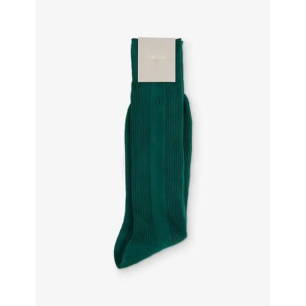 TOM FORD Crew Ribbed Cotton Socks - Dark Emerald