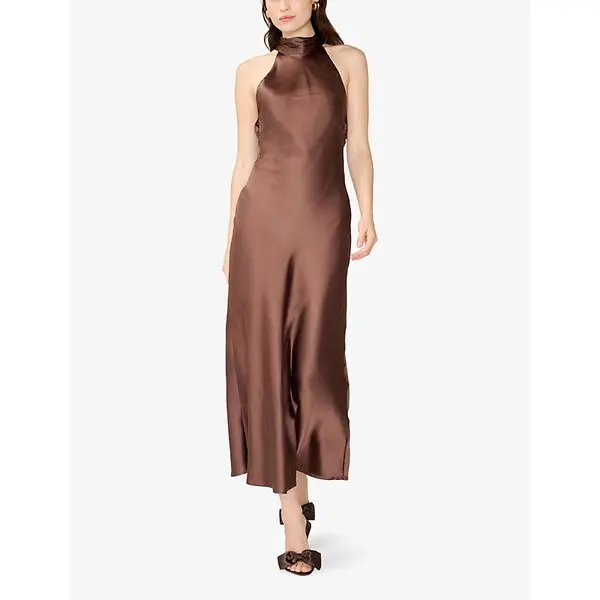 OMNES Seychelles Open-back Satin Midi Dress