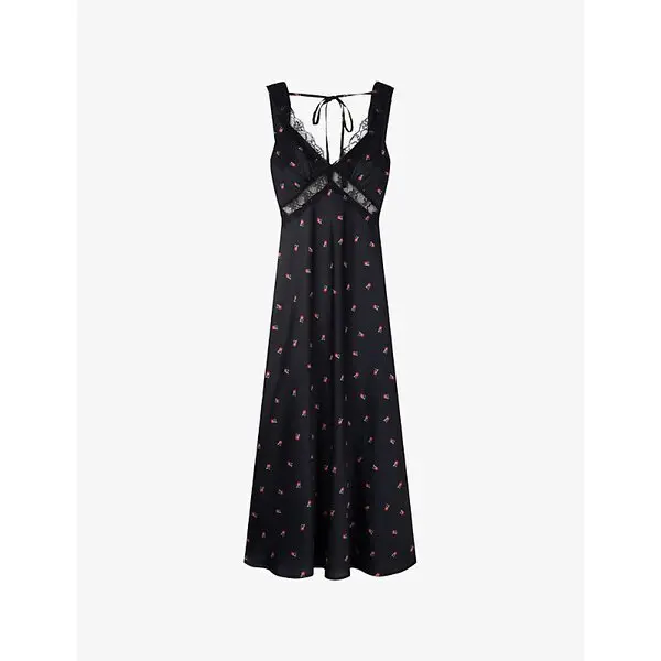 OMNES Aurelia Floral-print Satin Maxi Dress - Black