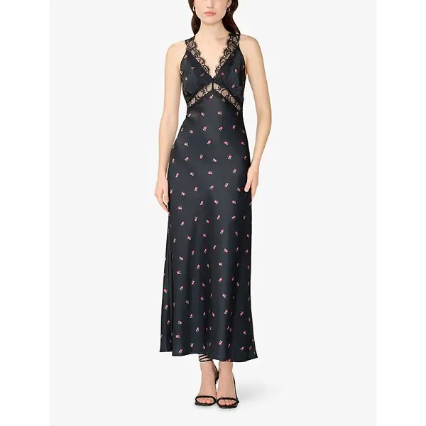 OMNES Aurelia Floral-print Satin Maxi Dress - Black