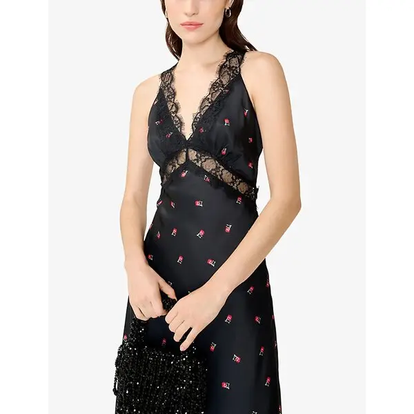OMNES Aurelia Floral-print Satin Maxi Dress - Black