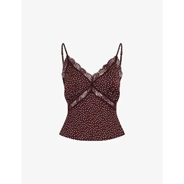 OMNES Tamara Polka-dot Satin Cami Top - Chocolate