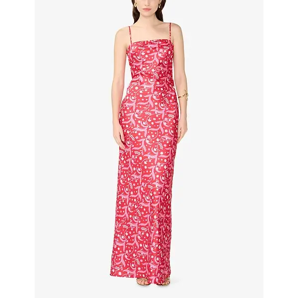 OMNES Jules Leaf-print Satin Maxi Dress