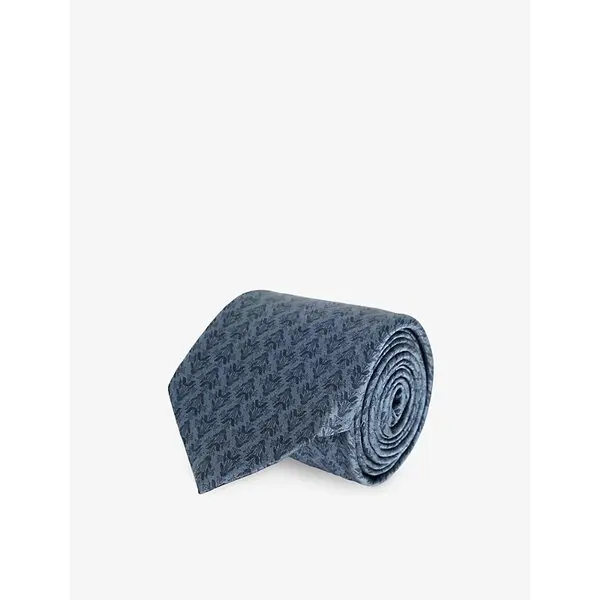 Corneliani Monogrammed Silk Tie - Navy Blue