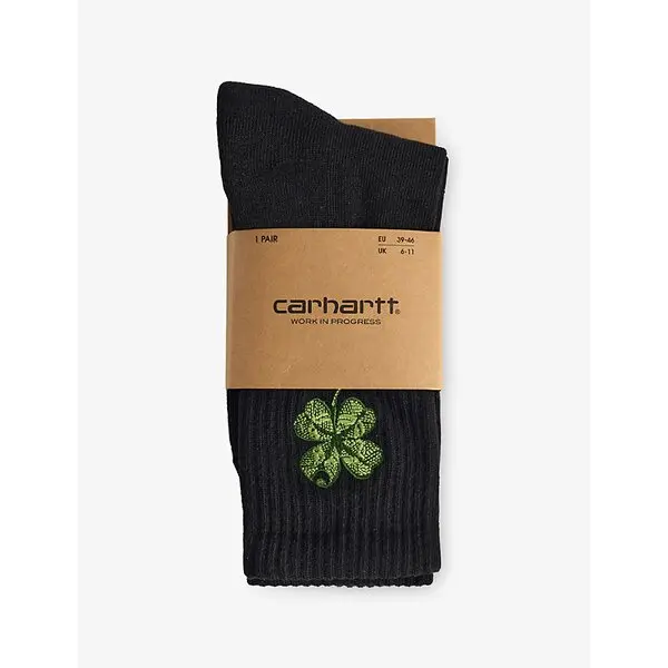 Carhartt Work In Progress Clover Embroidered Cotton-blend Ankle Socks - Black