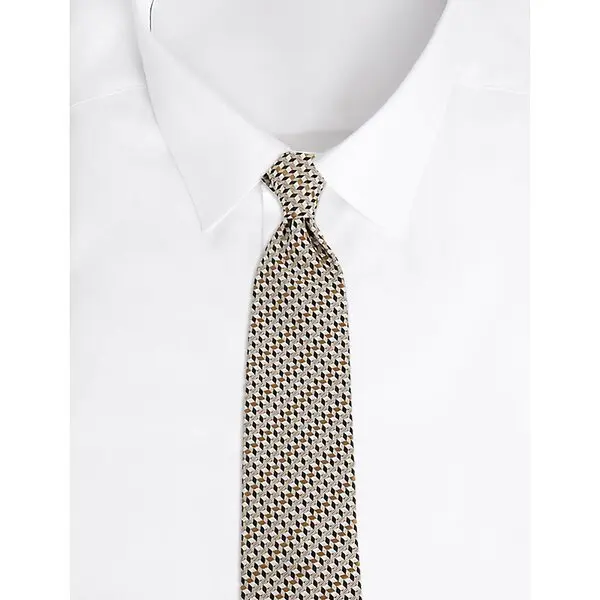 TOM FORD Geometric-print Silk Neck Tie - Beige Multicolor