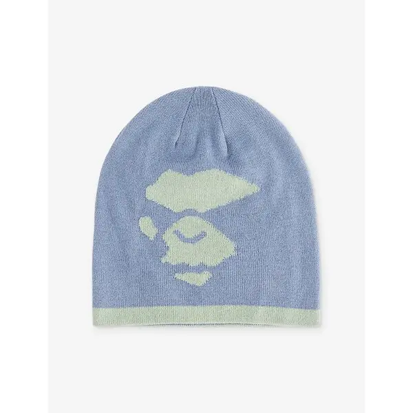 A BATHING APE Mad Face Knit Beanie Hat - Sax