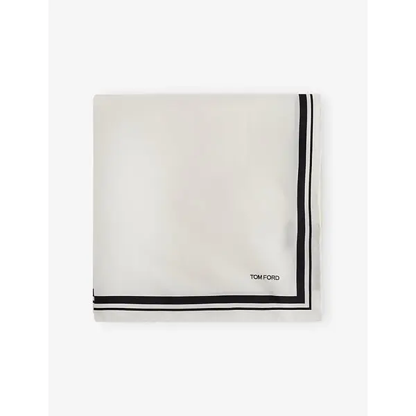 TOM FORD Frame Logo Silk Pocket Square - Optical White