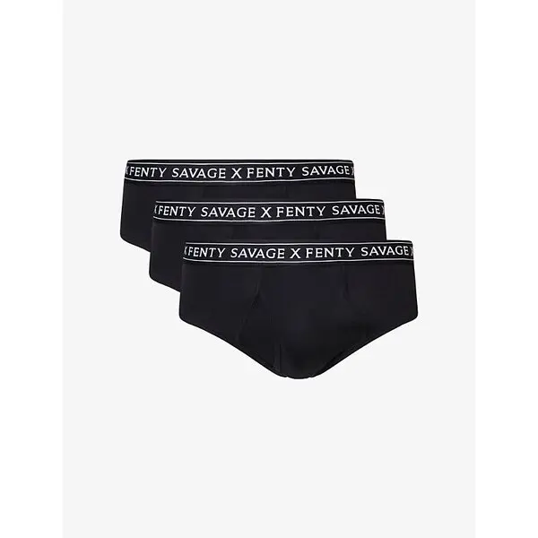 SAVAGE X FENTY Classic Branded Pack Of Three Cotton-jersey Briefs - Caviar
