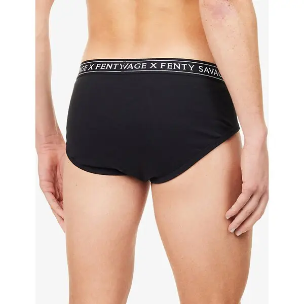 SAVAGE X FENTY Classic Branded Pack Of Three Cotton-jersey Briefs - Caviar