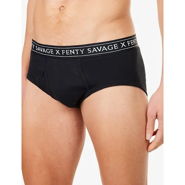 SAVAGE X FENTY Classic Branded Pack Of Three Cotton-jersey Briefs - Caviar