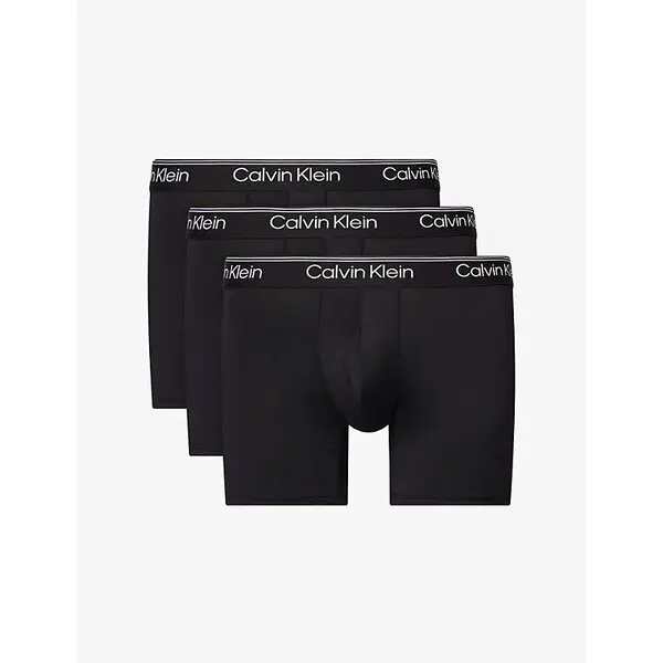 Calvin Klein Microfiber Branded Pack Of Three Stretch-woven Boxer Briefs - Black, Black, Black