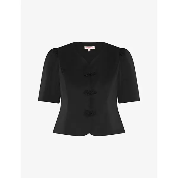 OMNES Lorelai Puff-sleeve Satin Blouse - Black