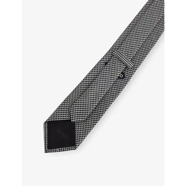 TOM FORD Geometric-print Silk Neck Tie - Silver