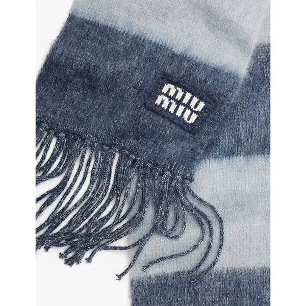 Miu Miu Striped Logo-patch Wool-blend Scarf