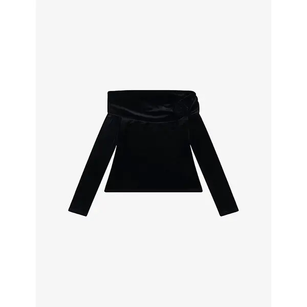OMNES Rose-appliqué Stretch-velvet Top