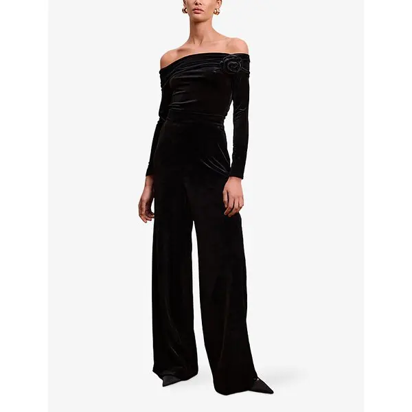 OMNES Rose-appliqué Stretch-velvet Top