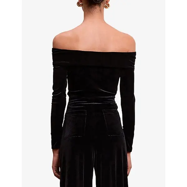 OMNES Rose-appliqué Stretch-velvet Top