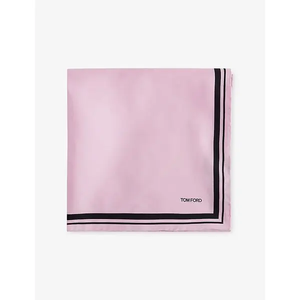 TOM FORD Frame Logo Silk Pocket Square - Light Pink