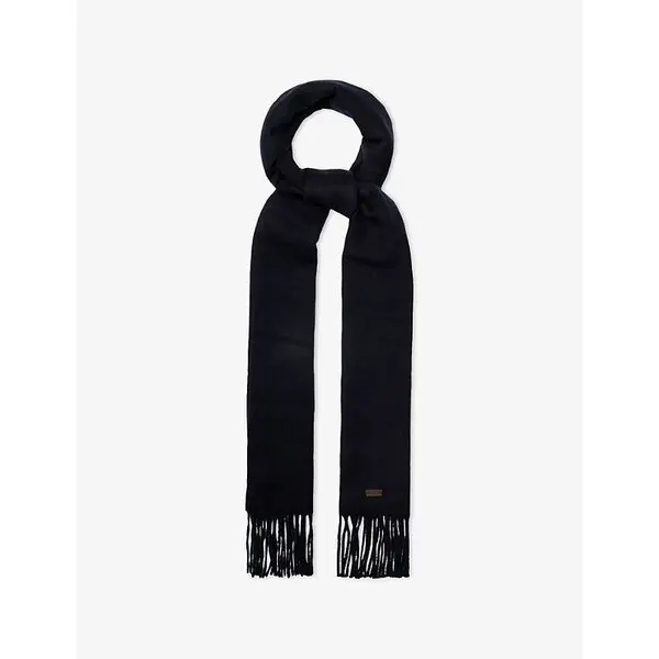 Eton Fringed Two-face Cashmere Scarf - Navy Blue