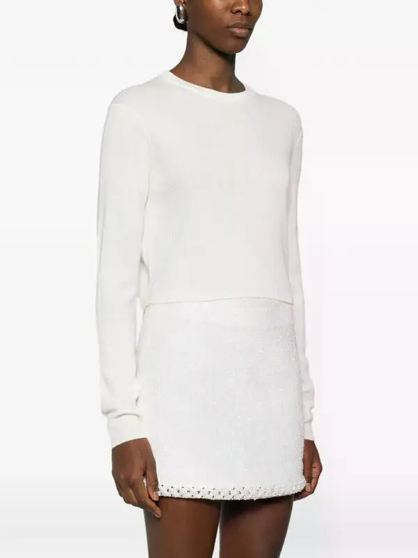 Maje Wool Rib Knit Sweater With Back Bow Detail - Neutrals