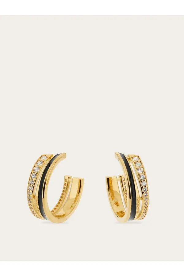 FERRAGAMO Crystal And Lacquer Hoop Earrings - Black
