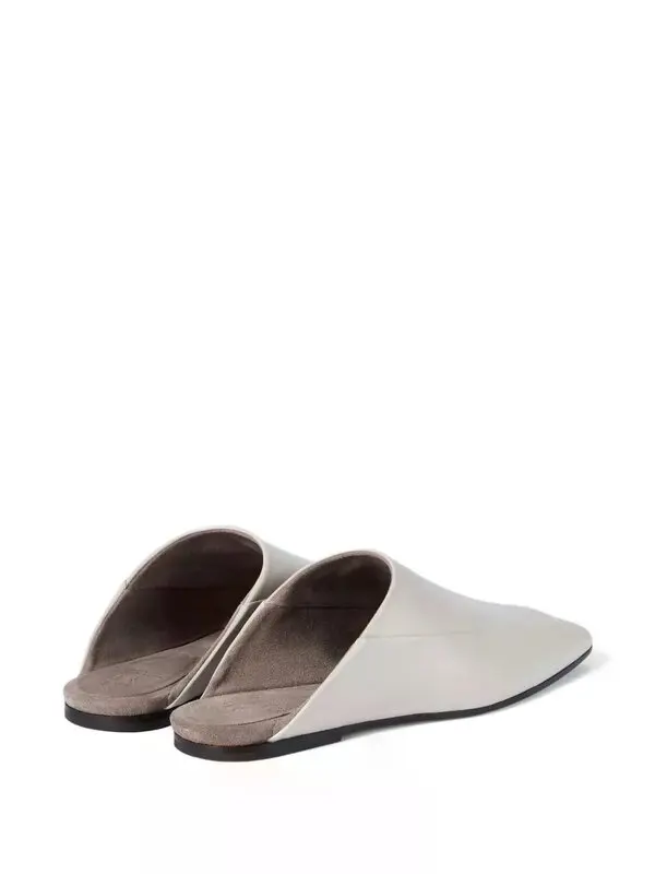 Brunello Cucinelli Square-toe Leather Flat Mules - Grey