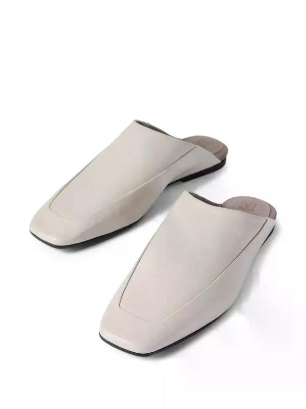 Brunello Cucinelli Square-toe Leather Flat Mules - Grey