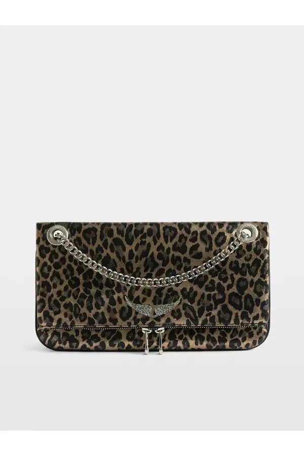 Zadig&Voltaire Rock Ii Metal Leopard Clutch - Silver