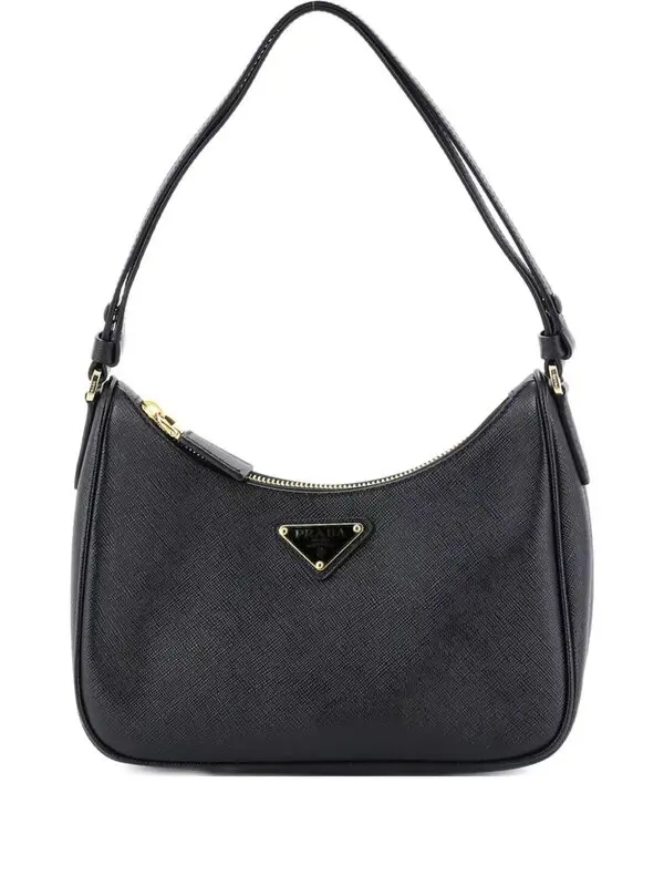 Prada Adjustable Handle Zip Saffiano Leather Mini Hobo Bag - Black