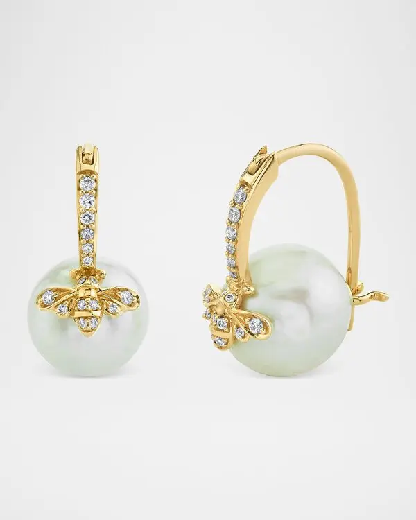 SYDNEY EVAN 14k Yellow Bee And Pearl Earrings - Gold