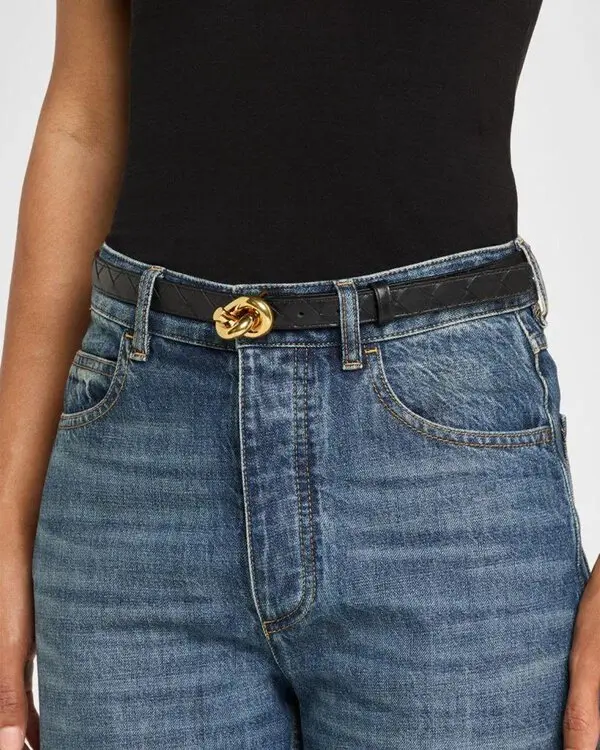 Bottega Veneta Intrecciato Leather Knot Belt - Black
