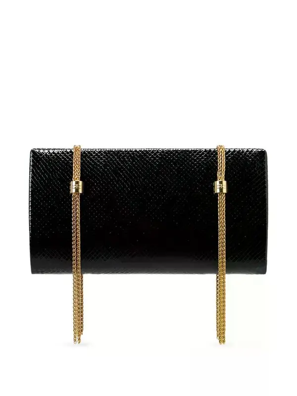 Elisabetta Franchi Python Textured Clutch With Chain Detail - Black
