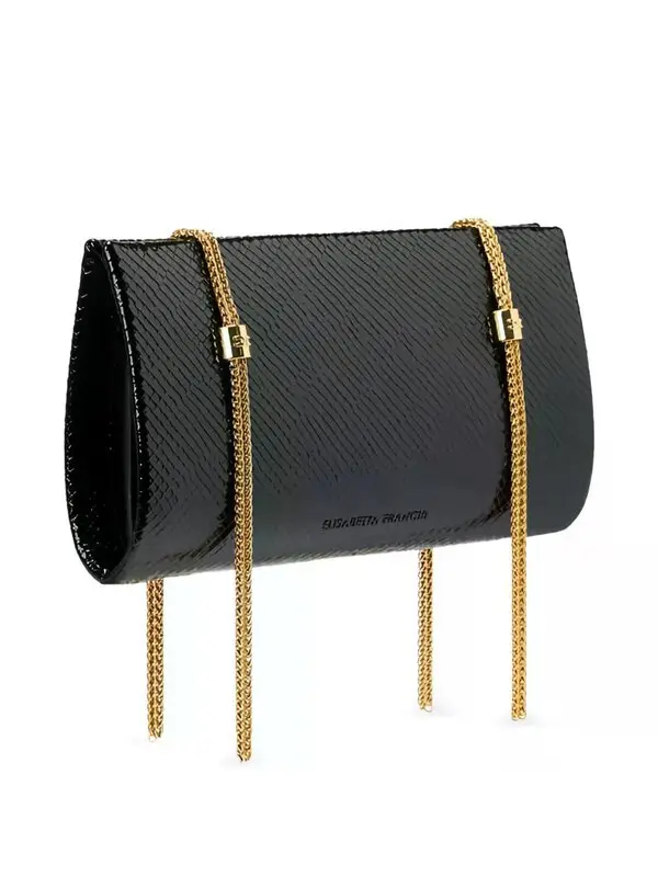 Elisabetta Franchi Python Textured Clutch With Chain Detail - Black