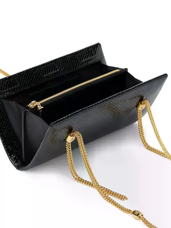 Elisabetta Franchi Python Textured Clutch With Chain Detail - Black
