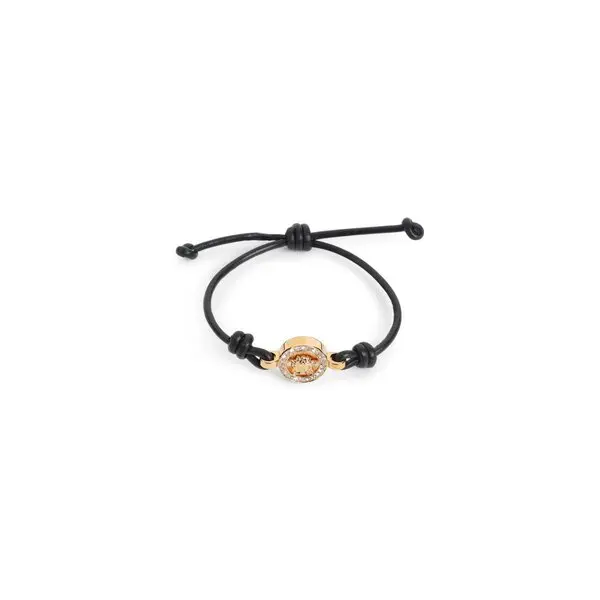 Versace Leather Bracelet With Crystal Detail - Black