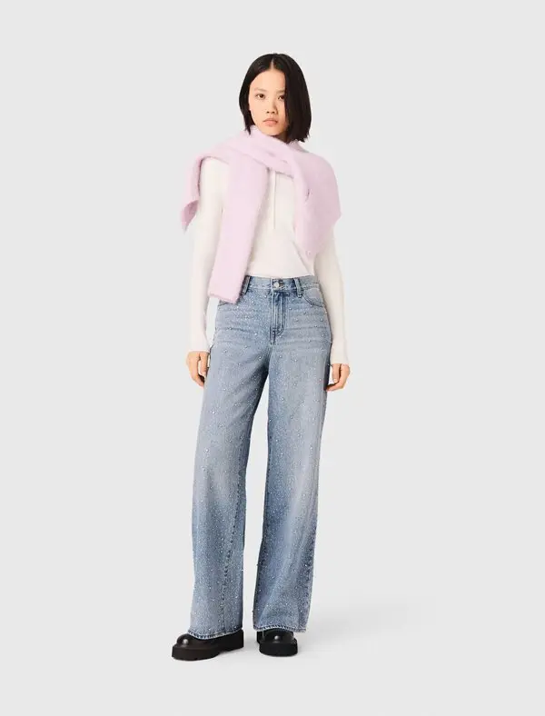 Maje Wide-leg Rhinestone Embellished Jeans