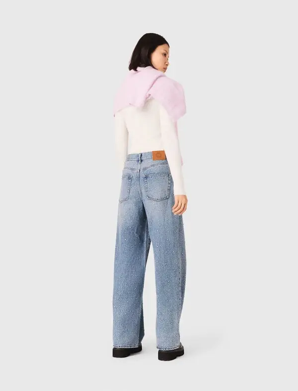 Maje Wide-leg Rhinestone Embellished Jeans