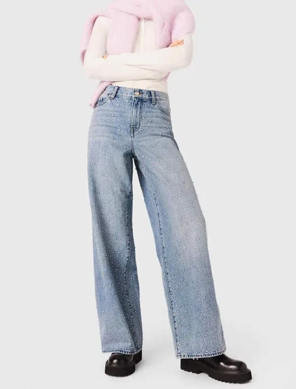 Maje Wide-leg Rhinestone Embellished Jeans