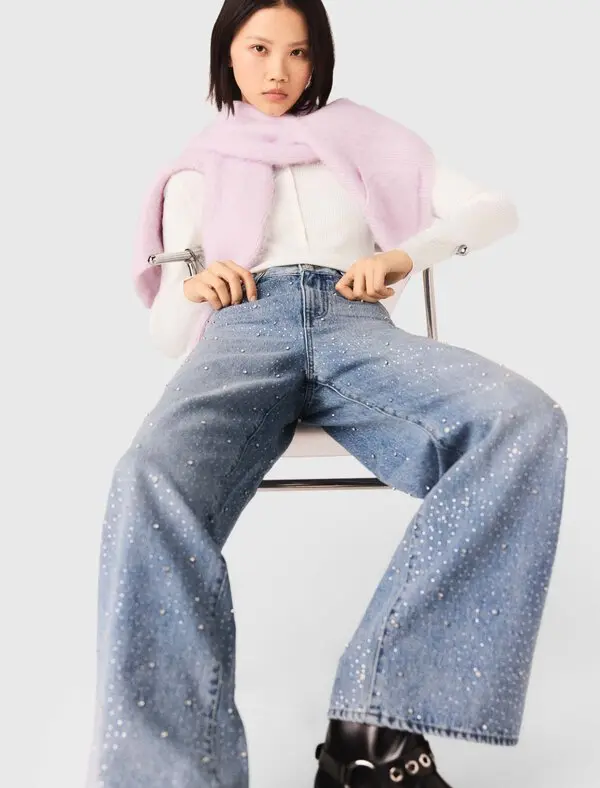 Maje Wide-leg Rhinestone Embellished Jeans