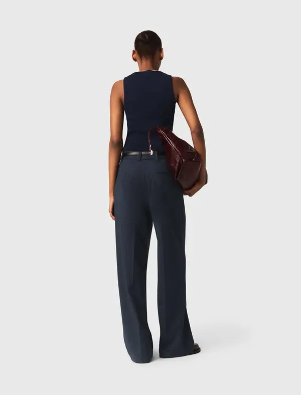 Maje Rib Knit Tank Top With Logo Embroidery - Navy