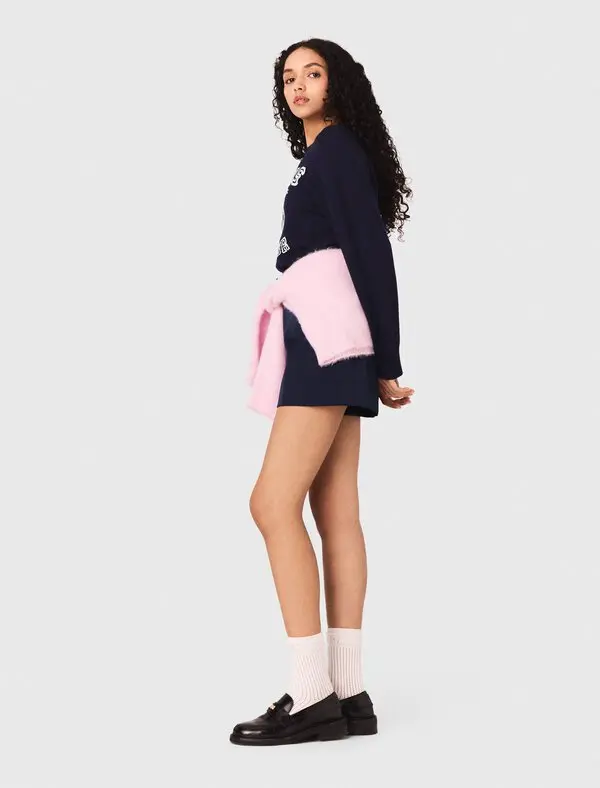 Maje Embroidered Round Neck Jumper - Navy