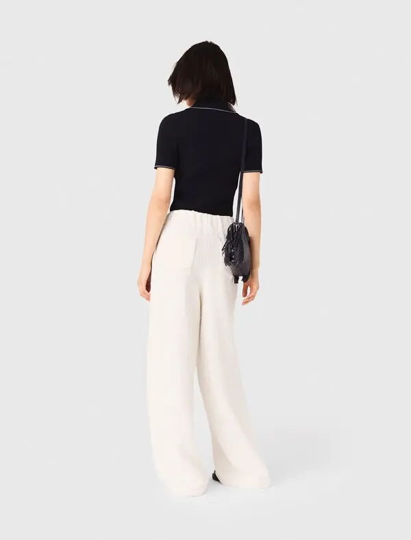 Maje Wide-leg Textured Belted Trousers - Ecru