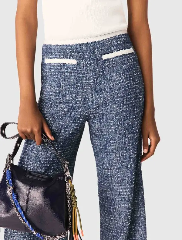 Maje Cotton Tweed Wide-leg Trousers - Navy