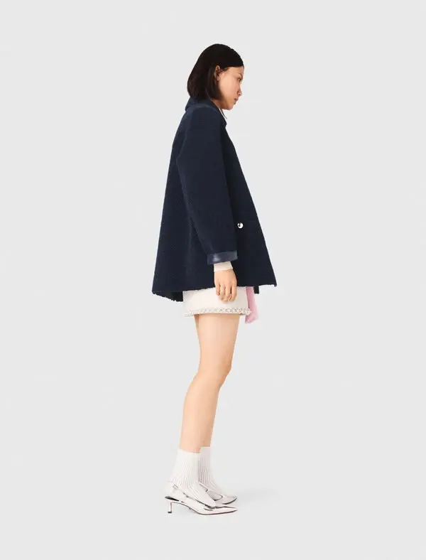 Maje Reversible Faux Shearling And Leather-look Jacket With Gold Button Detail - Navy