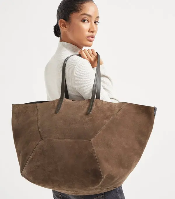 Brunello Cucinelli Large Suede Tote Bag - Brown
