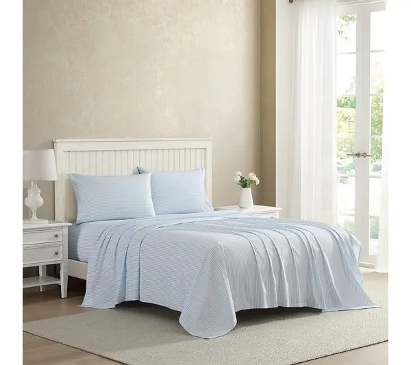 Laura Ashley Bedford Stripe Blue Cotton Full Sh Eet Set - One-color