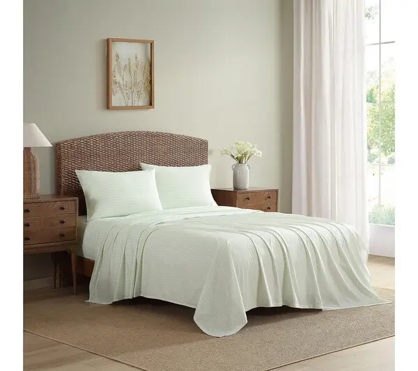 Laura Ashley Bedford Stripe Green Cotton Queen Sheet Set - One-color