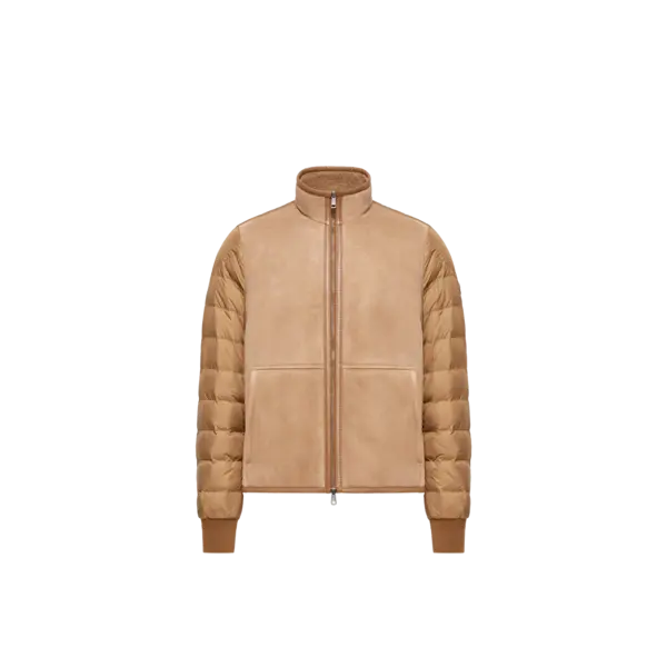 Moncler Crachin Reversible Shearling & Nappa Short Down Jacket - Beige